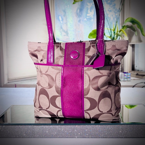 Coach | Bags | Coach Coach Emblem With Magenta Accent Purse | Poshmark